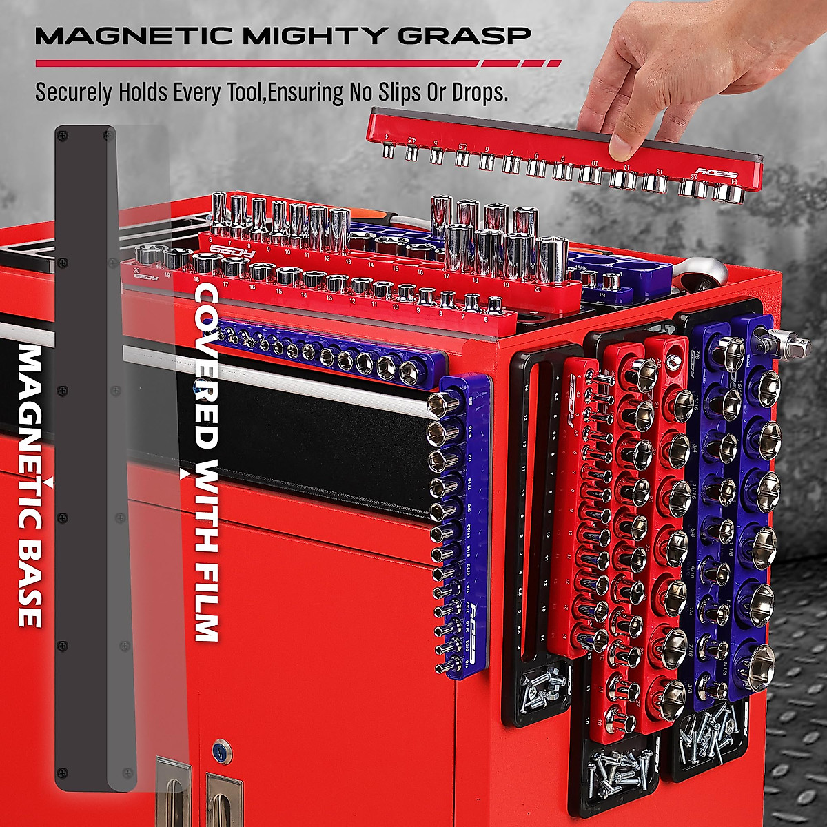 Magnetic Socket Holder Organizer Set: 6-Piece Detachable 1/2 3/8 1/4 Drive Sockets Storage Tray Magnetic Socket Organizer Tool Box Drawer Tool Box Organizers Storage Metric SAE (Sockets Not Included)