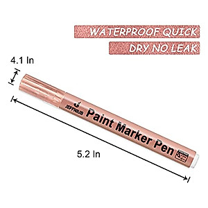 JEFFNIUB Rose Gold Paint Pens,Acrylic Paint Markers for Rocks Painting, Fabric,Wood,Glass,Ceramic,Canvas,Scrapbooking,Card Making Supplies, Metallic Acrylic Marker Set
