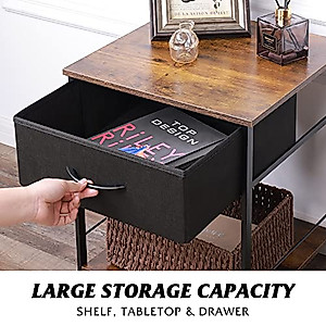 WLIVE 1-Drawer Nightstand, 5-Drawer Dresser Set, Fabric Storage Tower for Bedroom, Hallway, Nursery, Closets, Tall Chest Organizer Unit with Textured Print Fabric Bins, Steel Frame, Wood Top