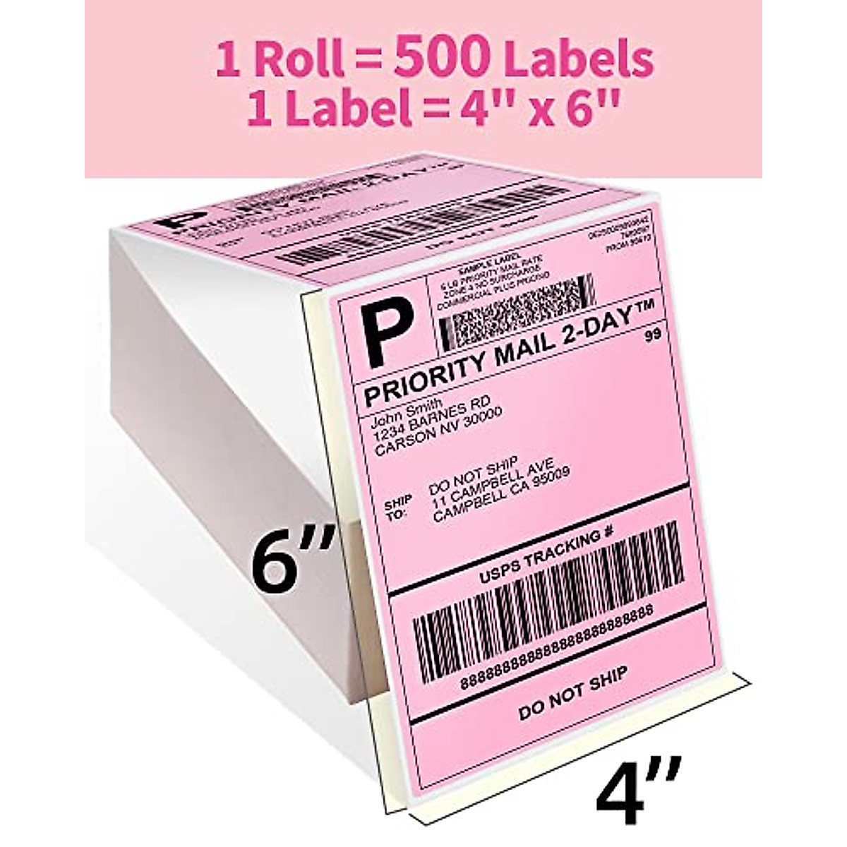 Phomemo Pink Label Printer, Thermal Label Printer for Shipping Packages, Shipping Label Printer with 4X6'' Direct Thermal Shipping Labels，500 Fan-Fold Labels