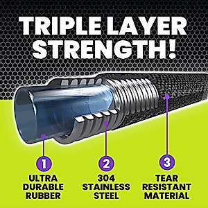 Hydrosteel 50 Foot Metal Garden Hose 304 Stainless Steel Water Hose – Super Tough & Flexible, Lightweight, Ultra Heavy Duty Brass Fittings, Kink Free, Rust Proof, Easy to Store, 600 PSI Strength