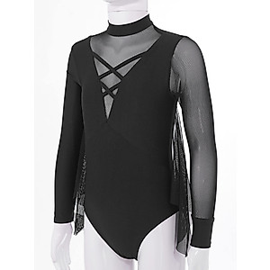 JanJean Kids Girls One Piece Gymnastic Ballet Dance Leotard Long Sleeve Mesh Wings Cape Leotard Athletic Gym Yoga Bodysuit Black 16 Years