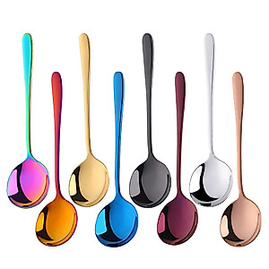 8-pieces Metal Round Soup Spoon 7.4-Inch Metal Korean Dinner Spoon Stainless Steel Table Spoons by Buyer Star
