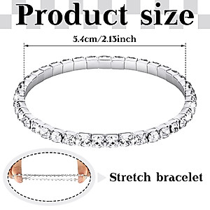 Kajaia 24 Pcs Rhinestone Bracelets for Women Silver Stretch Bracelets Stackable Crystal Tennis Bracelet Set for Jewelry Party Anniversary Bridal Wedding 2.13 Inch