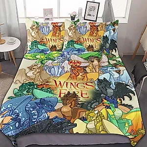 SHELLCELL Wings-of-Fire Dragon 3 Pieces Duvet Cover Set, Soft Bedding Comforter Cover Set with Zipper Closure, 1 Duvet Cover and 2 Pillowcases for Bedroom All Season 79"x90"