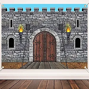 Tranqun Medieval Party Decorations Medieval Castle Backdrop Knight Decorations Castle Wall Backdrop Keepers of The Kingdom Decorations for Medieval Themed Party Supplies(6.5 x 9.2 ft)