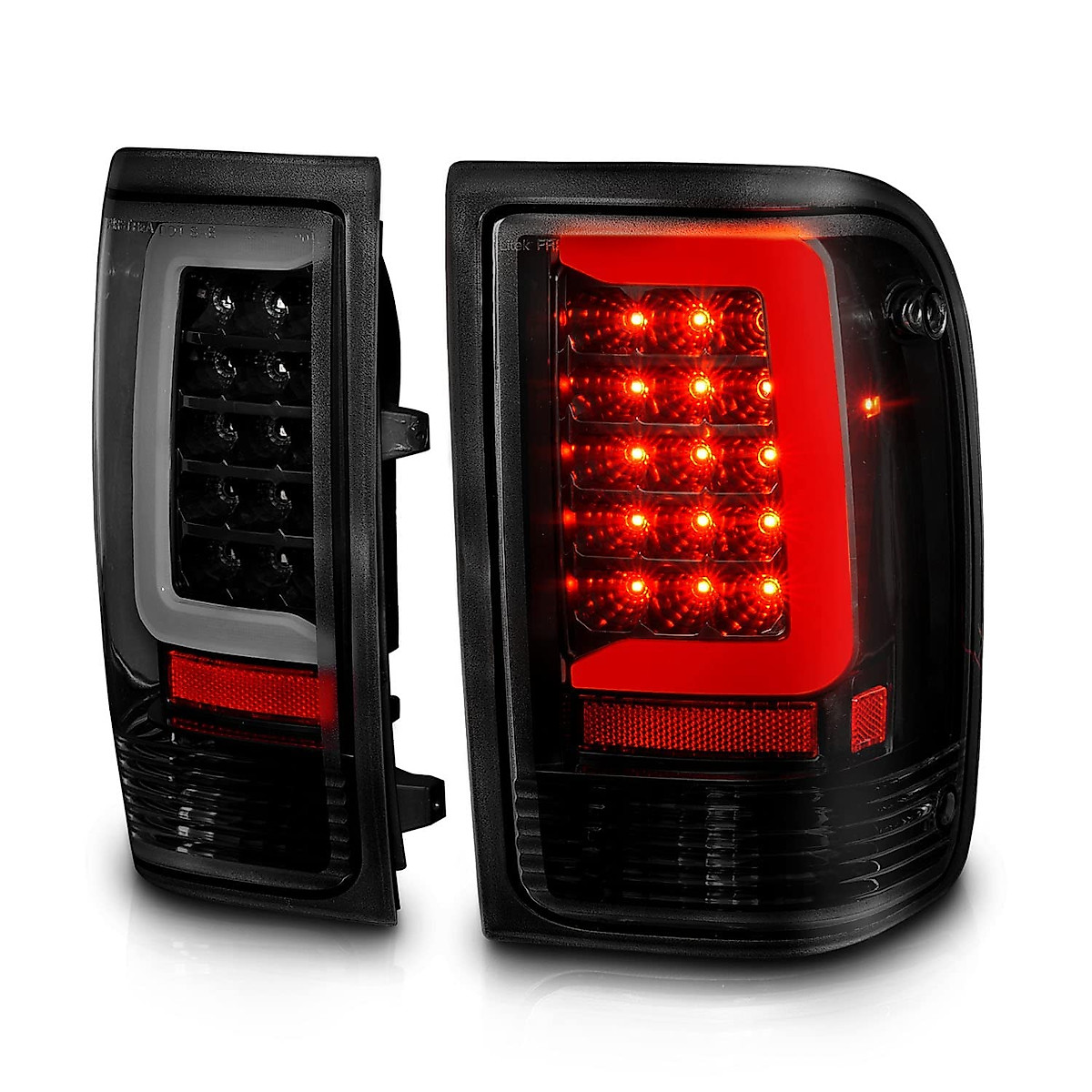 AmeriLite for 1993-1997 Ford Ranger Smoke Black C-Type LED Tube Replacement Taillights Set - Passenger and Driver Side