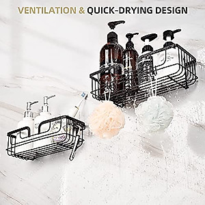 YOHOM Shower Caddy Organizer with 2 Hooks Strong Adhesive Shower Shelf for inside Shower No Drilling Rustproof Stainless Steel Bathroom Caddy Basket Shampoo Holder Storage Black 2pcs