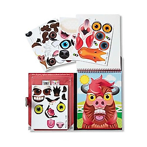 Melissa & Doug On The Go Make-a-Face Reusable Sticker Pad Travel Toy Activity Book – Farm Animals (10 Scenes, 76 Cling Stickers)