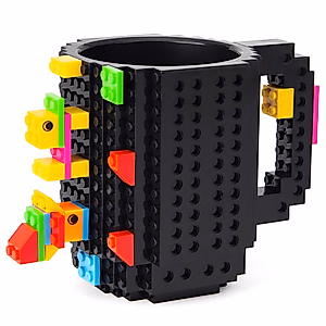 BOMENNE Build-on Brick Mug,Funny Novelty Coffee Mug,Creative DIY Building Blocks Cup,Birthday Party Cups for Kids,Unique Gifts for Christmas,Black