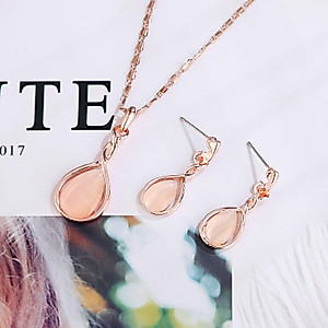 ASHMITA Rose Gold Teardrop Necklace Gemstone Dangle Earrings Wedding Jewelry Set