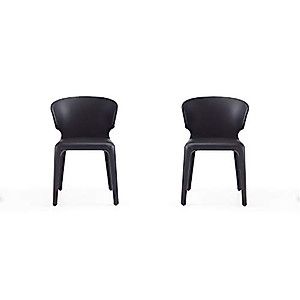 Manhattan Comfort Conrad Mid Century Modern Faux Leather Upholstered Dining Chair, Set of 2, Black
