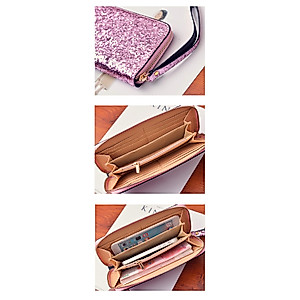 Andongnywell Glitter Wallet for Women Sparkly Zip Around Wallets Shiny Long Phone Clutch Purse with Card Slots (Silver)