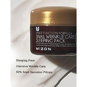 MIZON Snail Wrinkle Care Sleeping Pack Snail Mucin Nourishing mask with Adenosine Shea Butter Overnight Firming Mask for Damaged Skin Fine Line (2.7 FL oz)
