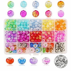 DSFEOIGY Crackle Beads Kit Lampwork Acrylic Round Spacer Loose Set for Handcrafted DIY Beading Bracelet Jewelry Making Crafts