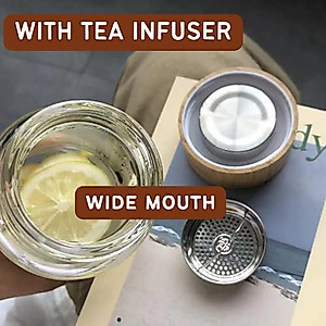 HOLABEAR 32oz Glass Motivational Daily Water Intake Bottle with Time Marker, Leakproof Bamboo Lid and Holder Sleeves, for Hot and Cold Drinks, Clear Reusable BPA Free