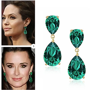 Emerald Earrings Green Large Emerald green Teardrop Drop Estate Style Earrings for Women Rhinestone Crystal Fashion Prom Wedding Waterdrop Dangle Earrings