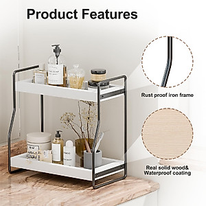 Messmenos Bathroom Organizer Countertop, 2 Tier Solid Wood Vanity Counter Storage Tray, Wooden Stand Organization Shelf for Kitchen&Coffee Bar, Storage Rack for Makeup Perfume Skincare (White)