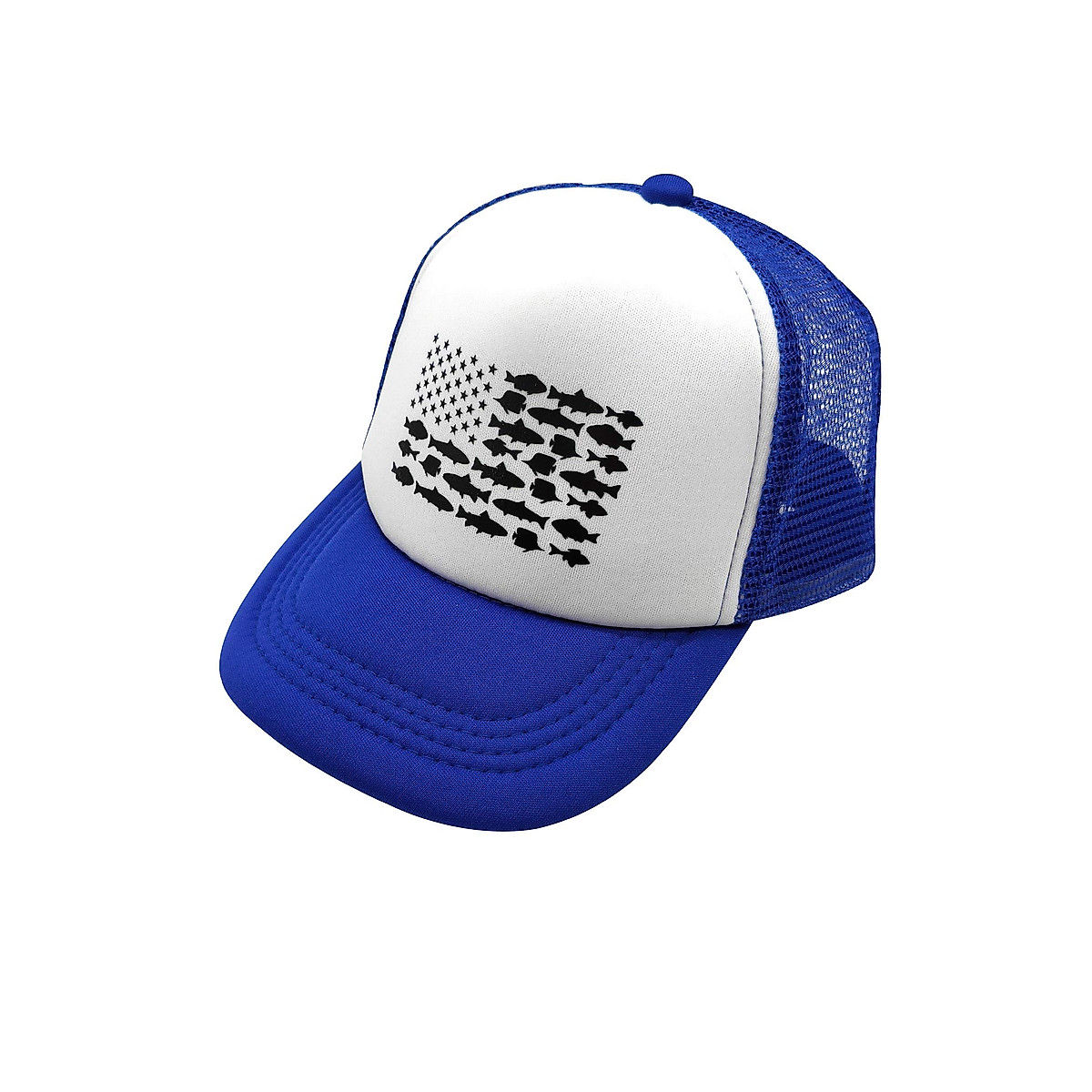 Waldeal Boys' Printing Fishing Flag Trucker Hat Kids Adjustable Snapback Cap Blue