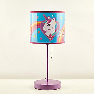 Idea Nuova JoJo Siwa Unicorn Stick Table Kids Lamp Metal with Pull Chain, Themed Printed Decorative Shade