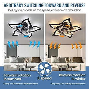 Nogcew Modern Ceiling Fan with Lights, 26 Inch Flush Mount Ceiling Fan with Remote and APP Control 6 Speeds Reversible,Low Profile Ceiling Fan with Light for Bedroon Livingroom Kitchen.