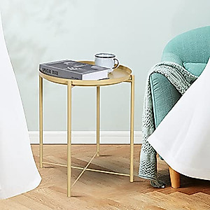 Rainbow Sophia End Table, Metal Side Table with Removable Round Tray, Accent Table for Living Room, Yellow