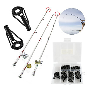 40 Pcs 8 Sizes Black Stainless Steel Rod Tip Repair Kit Heavy Duty Ceramic Ring Guide Rod Repair Replacement