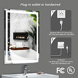 Butylux 32x24 inch LED Bathroom Mirror with Adjustable, Stepless Dimmable, Anti-Fog, Wall Mounted Lighted Bathroom Mirror with Smart Touch Button, Memory Function, 3000K-6000K (Horizontal/Vertical)