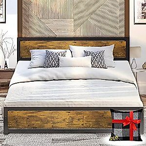 Codesfir King Size Bed Frames with Wood Headboard and Footboard, Heavy Duty Platform Bed Frame with Storage, No Box Spring Needed, Solid and Stable, Noise Free, Easy Assembly, Vintage Brown