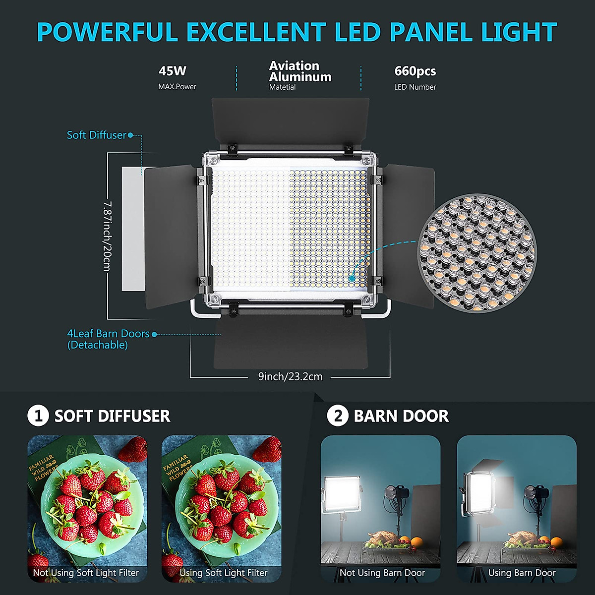Neewer 2 Packs 660 LED Video Light with APP Control, Photography Video Lighting Kit with Light Stands, Dimmable 45W Bi-Color 3200K-5600K CRI 97+ with Diffuser/Barndoor/Bag for Studio YouTube Shooting