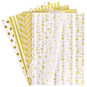 Koogel 100 Sheets Gold White Metallic Tissue Paper, 20 x 14 Inch Tissue Paper for Gift Bags Gift Wrapping Tissue Paper for DIY Crafts Graduation Birthday Christmas