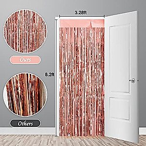 6 Pack Rose Gold Foil Fringe Curtains Party Backdrop, 3.28 x 8.2 ft Metallic Foil Tinsel Fringe Backdrop Door Fringe for Photo Wedding Birthday Bridal Showers Graduation Theme Party Decorations