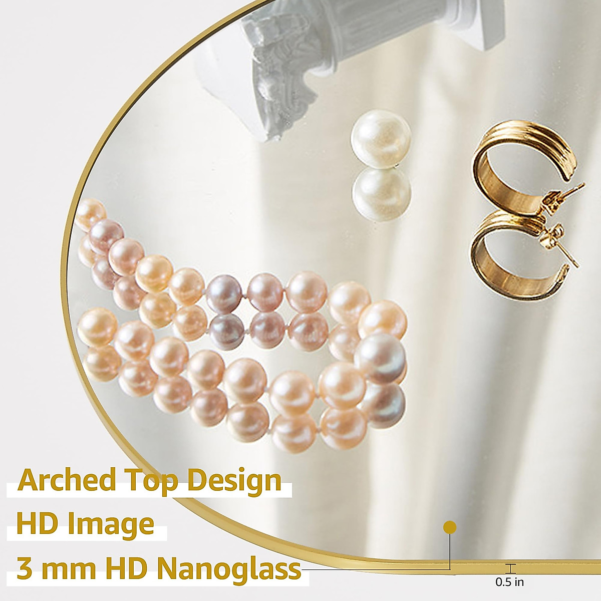 NISHCON Arched Full Length Mirror 64"x21", Gold Frame Floor Mirror with Stand, Free Standing Wall Mounted Leaning Mirror, Full Body Mirror for Bedroom Living Room Vanity Entryway Dressing