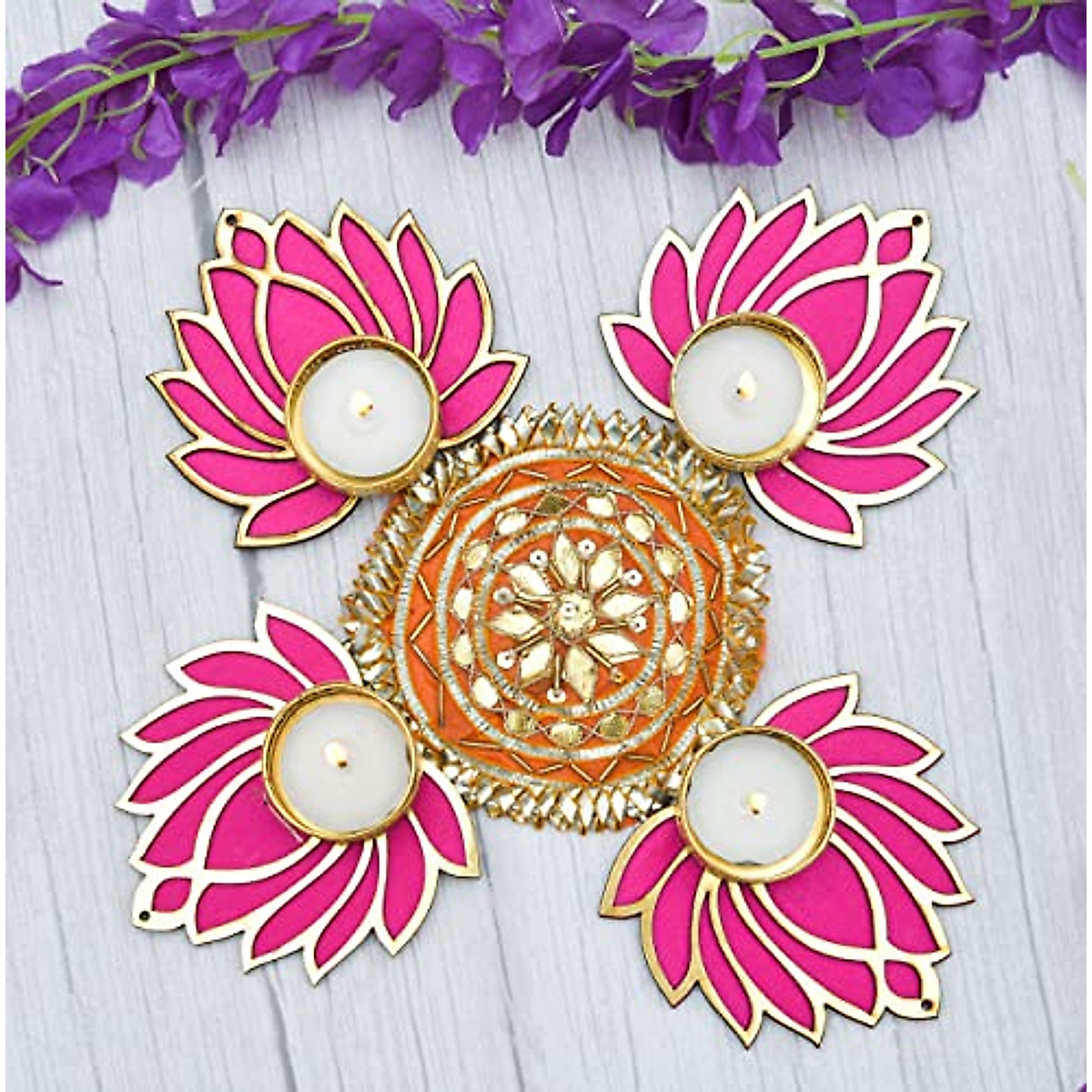 BENAVJI Wooden Lotus Rangoli for Festive Decoration