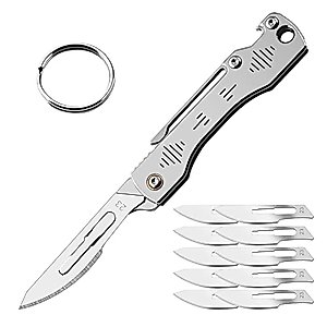 ITOKEY Pocket Knife for Men, Scalpel Knife with Clip, EDC Utility knife, Slim Razor Knife with 10pcs #23 Replaceable Blades, Bottle Opener, Surgical Keychain Knives for Outdoor Skinning (#23 sliver)