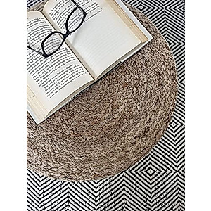 S & L Homes Pouf Ottoman - 100% Jute Braided Footrest Pouf Hand Knitted Traditional Cord Boho Pouffe for Living Room, Bedroom, Nursery, Patio, Lounge Colorblock - Natural Ivory (20”x20”x10”)