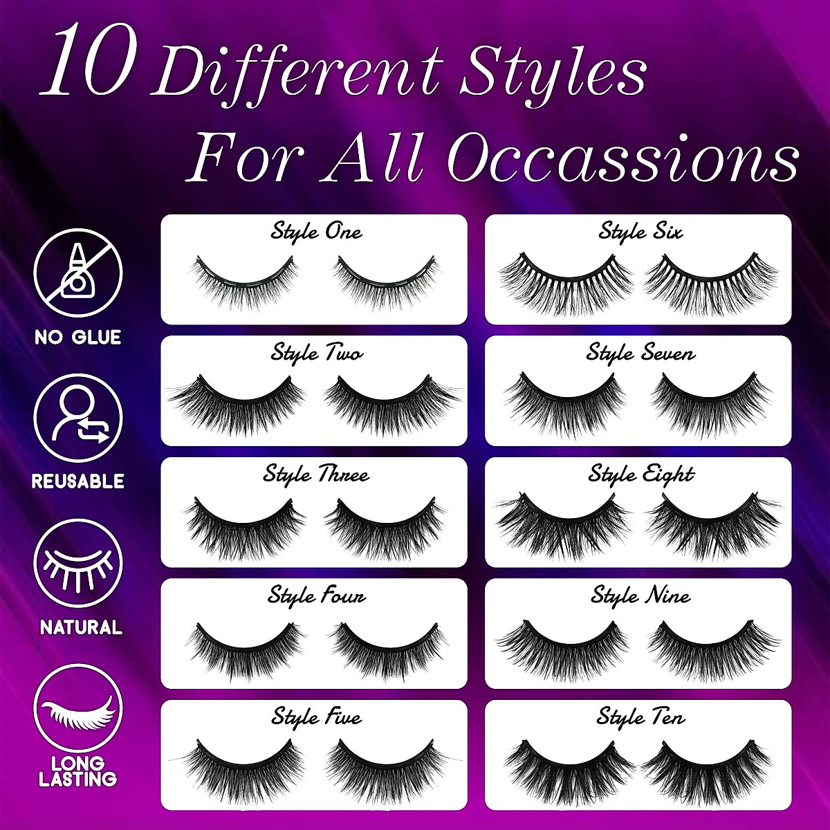 EARLLER Magnetic Eyelashes with Eyeliner Kit,10 Pairs Natural Look False Lashes with Applicator - Easy to Apply and No Glue Needed, 3D & 5D Reusable Short and Long Eyelashes Set