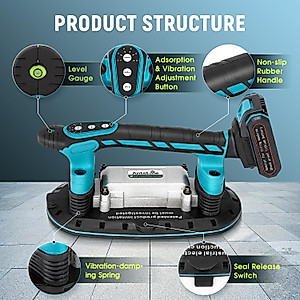 Antstone Tile Vibration Tool 283mm Suction Cup 400kg Adsorption Handheld Tile Installation Leveling Machine Tile Vibrator Tool for Tiling Leveling Laying Max.28000r/Min 6 Speeds 12500mAh