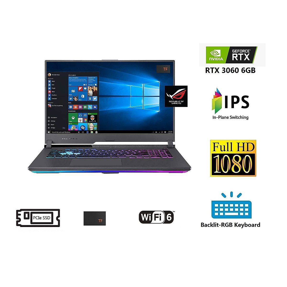 ASUS 2023 New ROG Strix Flagship G15 Gaming Laptop: 15.6" FHD 144Hz IPS Display, AMD Gaming 8-Core Ryzen 7-4800HX, 32GB DDR5, 1TB SSD, 6GB GeForce RTX 3060, WiFi-6, Backlit-KYB, USB-C, Win11H, T.F