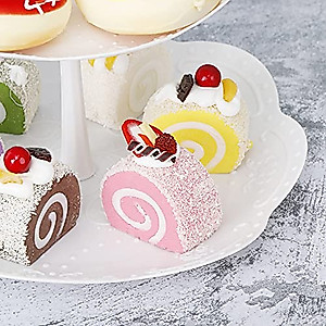 2 Set of 3-Tier Plastic Cupcake Stand Dessert Plates Mini Cakes Fruit Candy Display Tower White for Kids Birthday Tea Party Baby Shower Serving Tray, Round