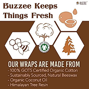 Buzzee Beeswax Wrap -Based in USA | Certified Organic Cotton | Eco Friendly Products | Kitchen Organization | Round Reusable Beeswax Wraps For Food | Sustainable Products |Food Saver Rounds 5PK BUNDLE