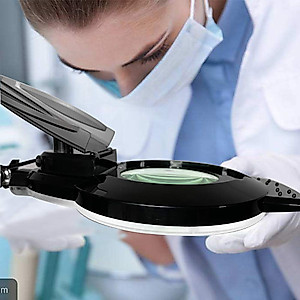 LED Magnifying Glass Floor Lamp with Clamp, KIRKAS 2,200 Lumens Super Bright Stepless dimming Facial Magnifier Lamp, Adjustable Stand and Swivel Arm Floor Light for Repair, Crafts and Tasks - Black