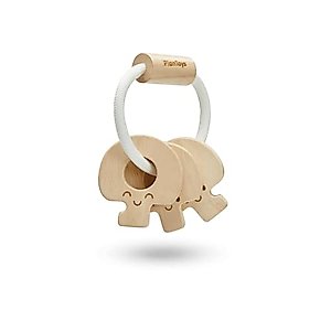 PlanToys Wooden Baby Key Rattle and Teether in Natural (5267) | Sustainably Made from Rubberwood and Non-Toxic Paints and Dyes |PlanNatural Classic Wooden Toy Collection