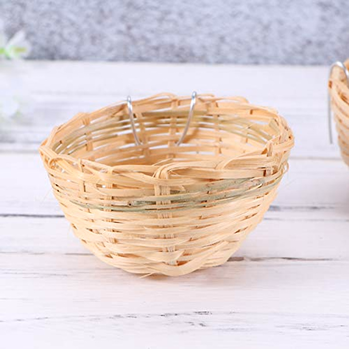 POPETPOP 3Pcs Natural Bamboo Handmade Bird Nest with Hook - Bird House for Resting Feeding Breeding - Bird Cage Accessories for Parakeets Parrots and Small Animals