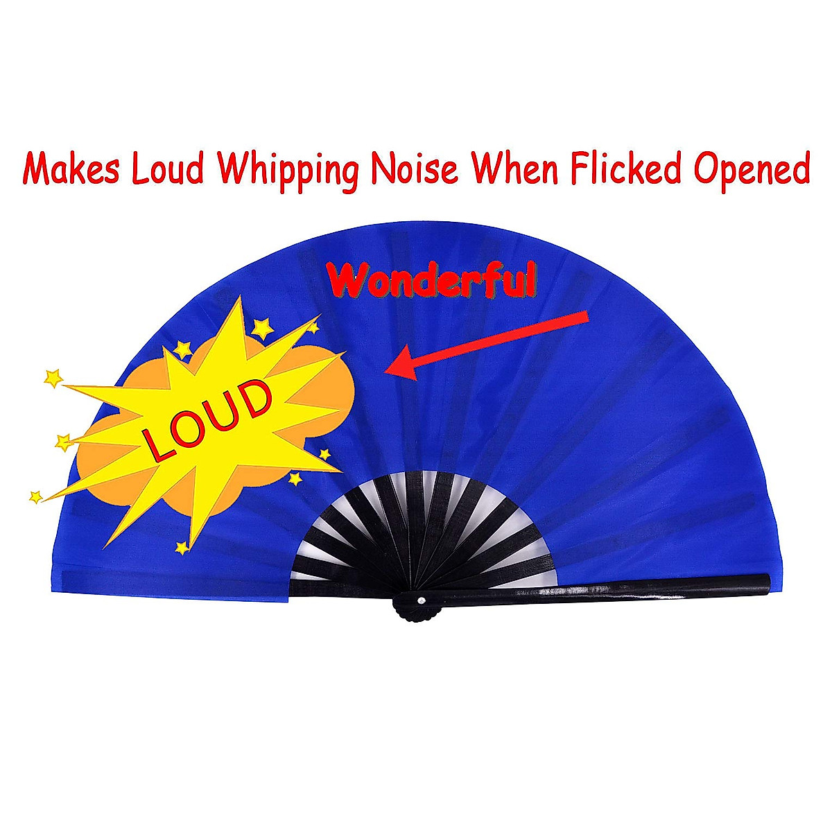 Amajiji Large Folding Hand Rave Fan for Women/Men, Chinease/Japanese Bamboo and Nylon-Cloth Folding Hand Fan for Performance, Festival, Events, Gift, Craft, Dance, Decorations (Blue)