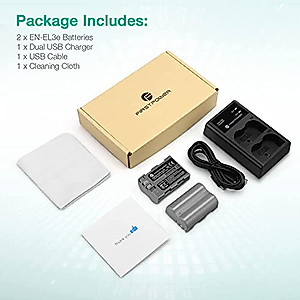 FirstPower EN-EL3e Battery 2-Pack 2200mAh and Dual USB Charger Compatible with Nikon D50, D70, D70s, D80, D90, D100, D200, D300, D300S, D700 Digital SLR Cameras