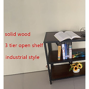 Industrial Bookshelf 3 Shelf Bookcase,Rustic Farmhouse Book Shelves,Solid Wood Three Tier Open Bookcase ,Industrial Wood and Black Metal Bookshelves, Industrial Bookshelf for Living Room Home Office