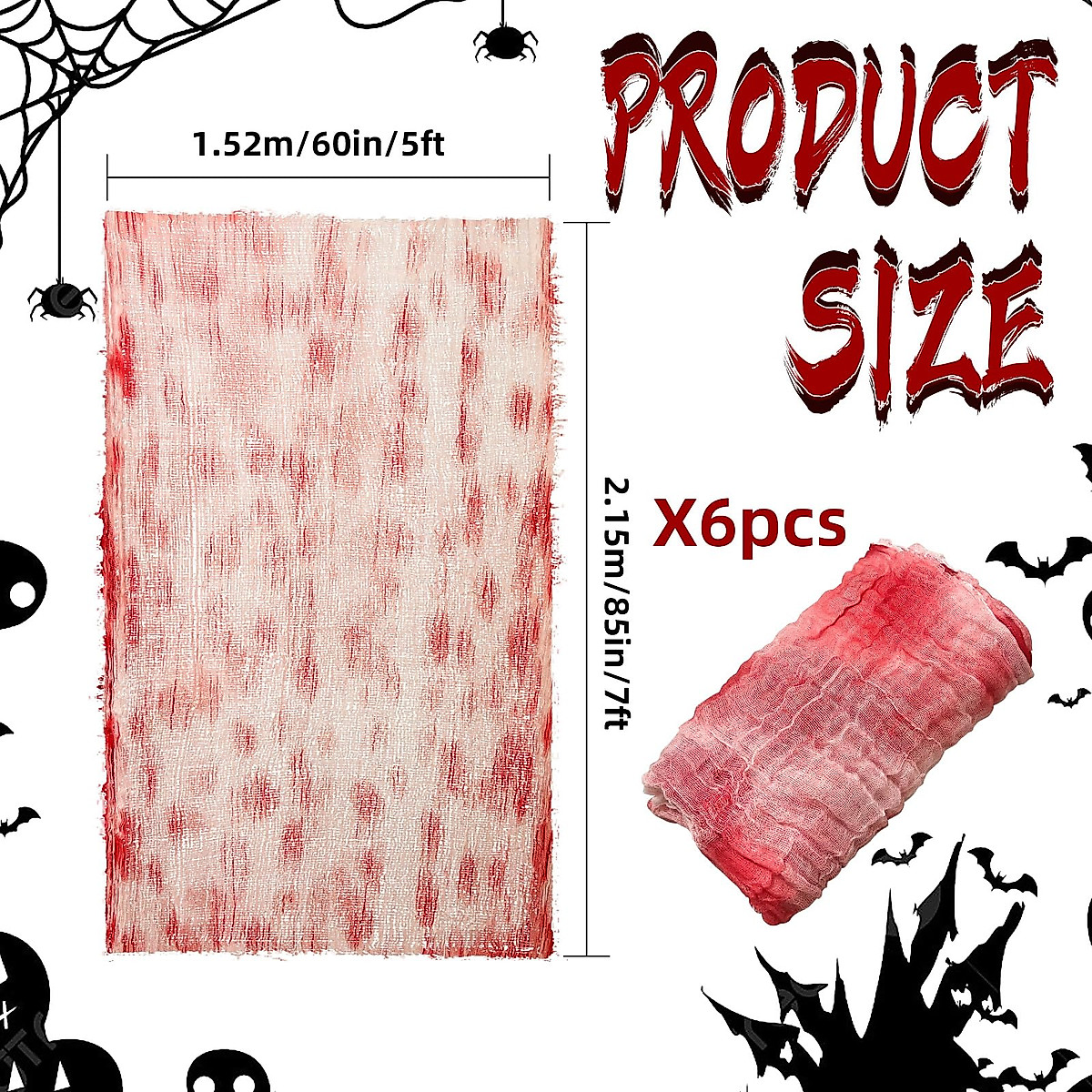 6 PCS Halloween Bloody Gauze Table Cover- 85" x 60"Scary Bloody Tablecloth Halloween Creepy Blood Cloth-Halloween Gauze Cloth Spooky for Party Outdoor and Indoor Spook Houses Supplies