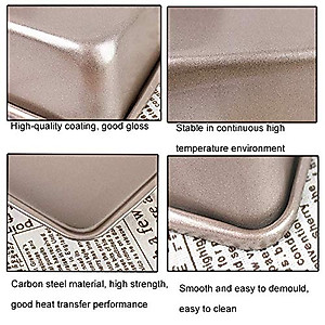 POKALI Carbon Steel Square Nonstick baking sheet cake pan, Deep Dish Oven Bakeware Mold, Square Bakeware Roasting Tray 11 x 9 inch(11in, 1 Baking Paper For Cooking GOLD)