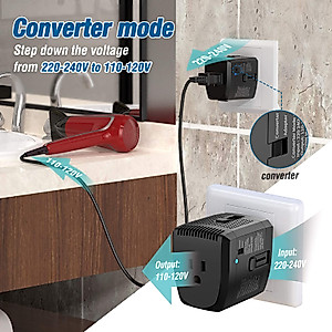 2000Watts Travel Adapter and Converter Combo Step Down Voltage 220V to 110V for Hair Dryer Laptop Cell Phone Travel Adapter Converter for US to UK Europe AU Over 150 Countries